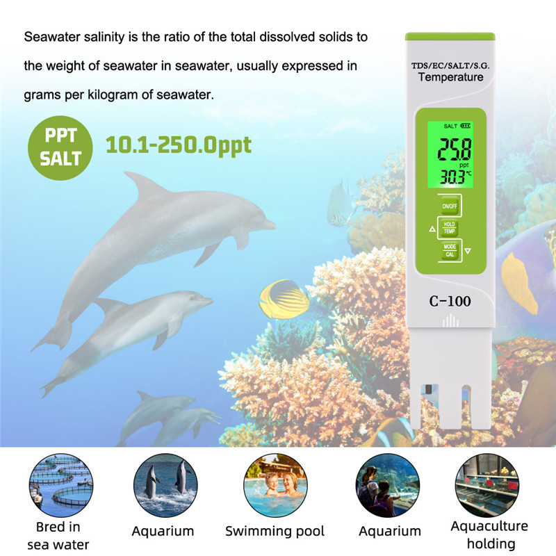 YIERYI 5 in 1 Salinity Meter, TDS/EC/S.G/Temp/Salt, EC Meter for Pool ...