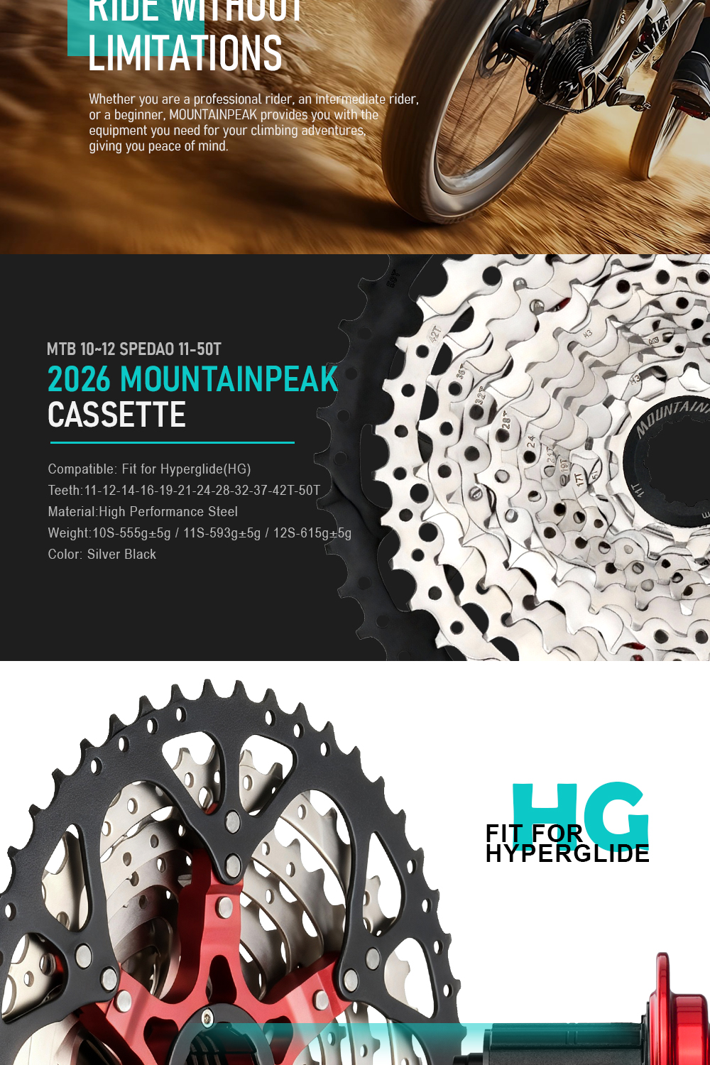 MOUNTAINPEAK 12-Speed Bicycle Cassette 11-50T Ultralight 593g for ...