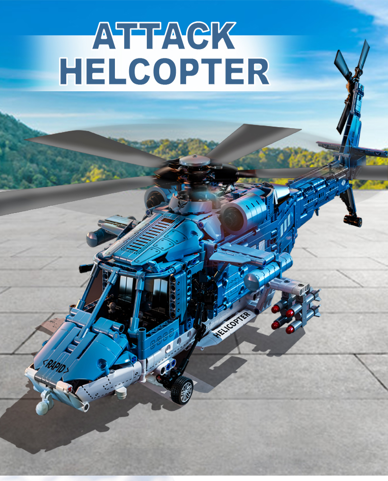 Helicopter building block toy with rotatable propellers, armed ...