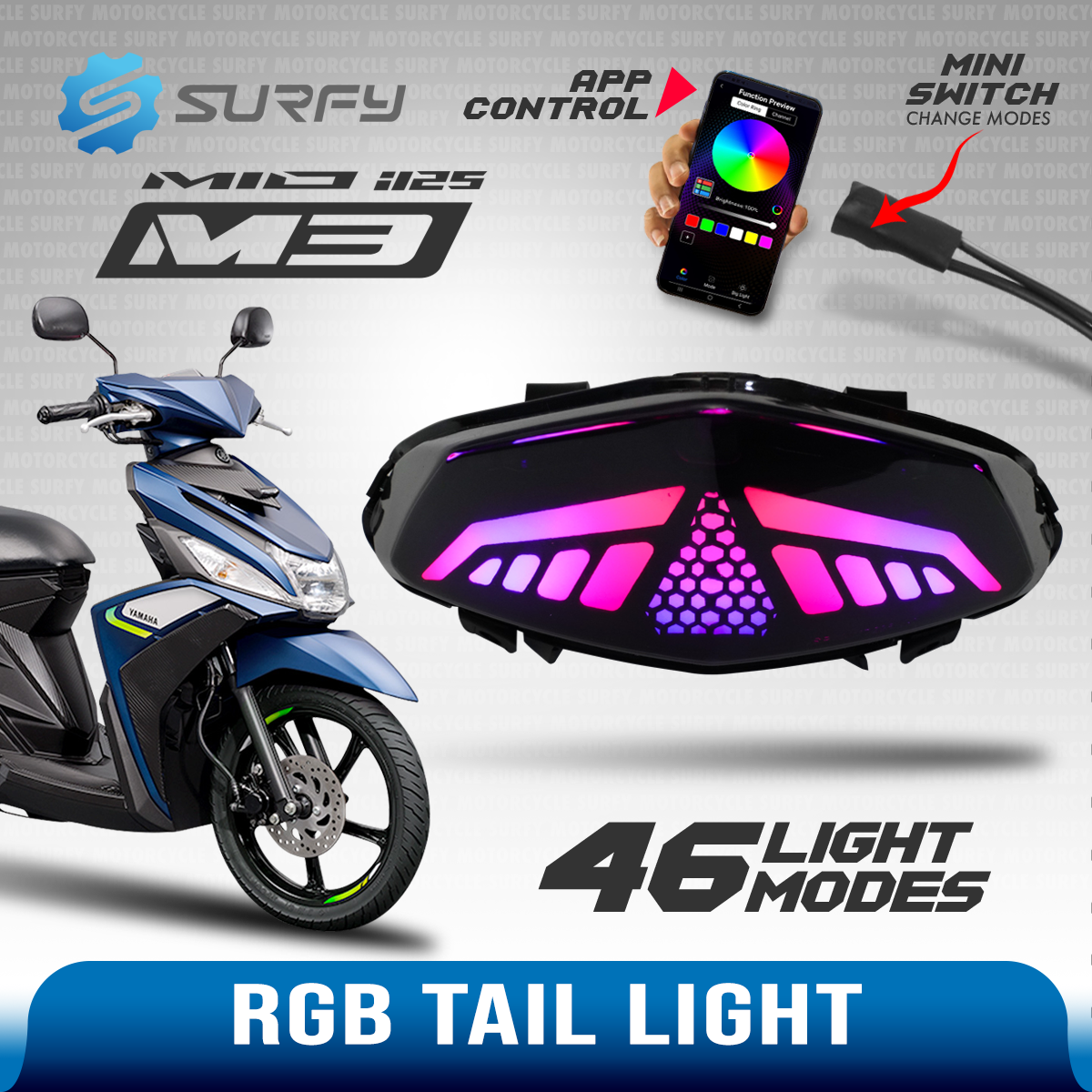 SharkPower Mio i125 M3 RGB Tail Light LED Smartphone App Customization ...