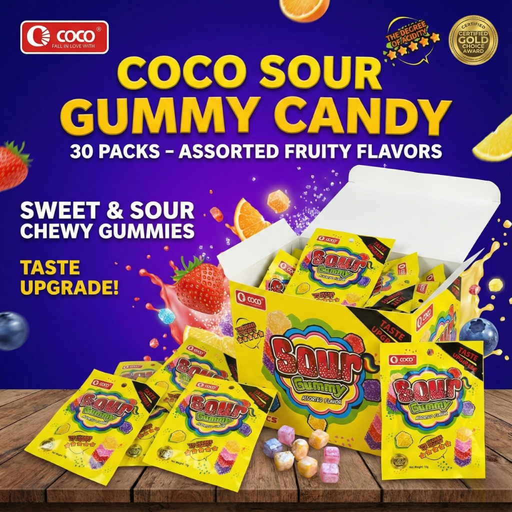 COCO Sour Gummy Candy 30 Packs – Assorted Fruity Sweet & Sour Chewy ...