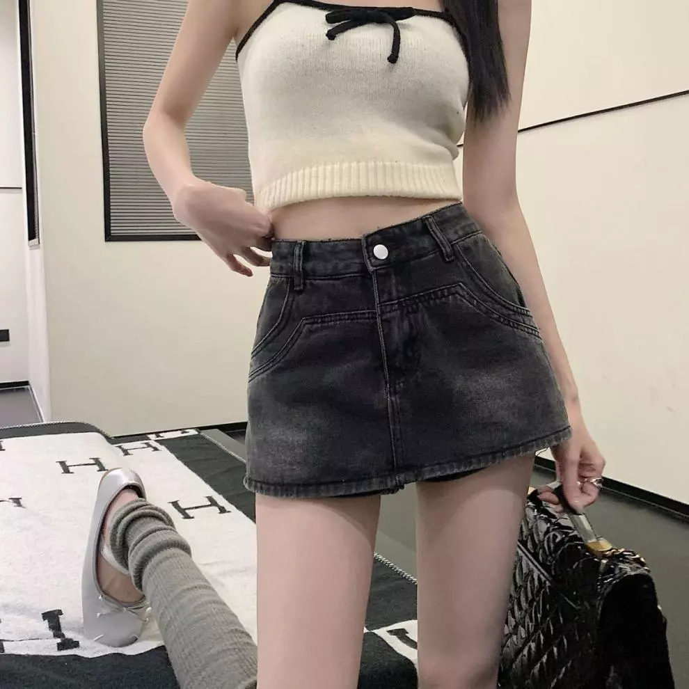 Skort High Waist for Women Plus Size S-XXL High Waist Denim Skirt Women ...