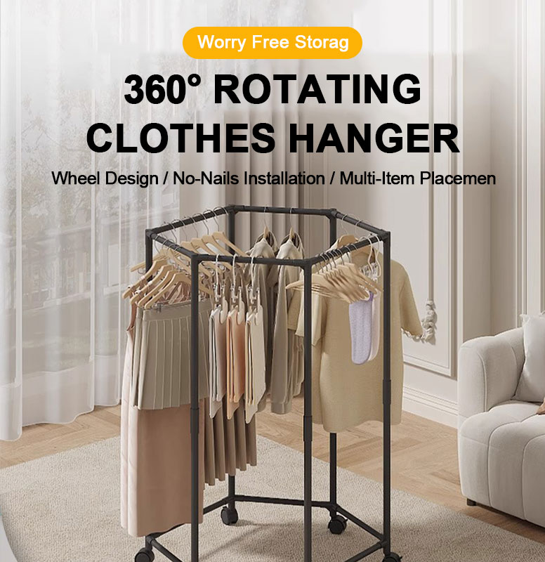 360° Rotating Clothes Hanger with Wheels Hanger Stand Stainless Heavy ...