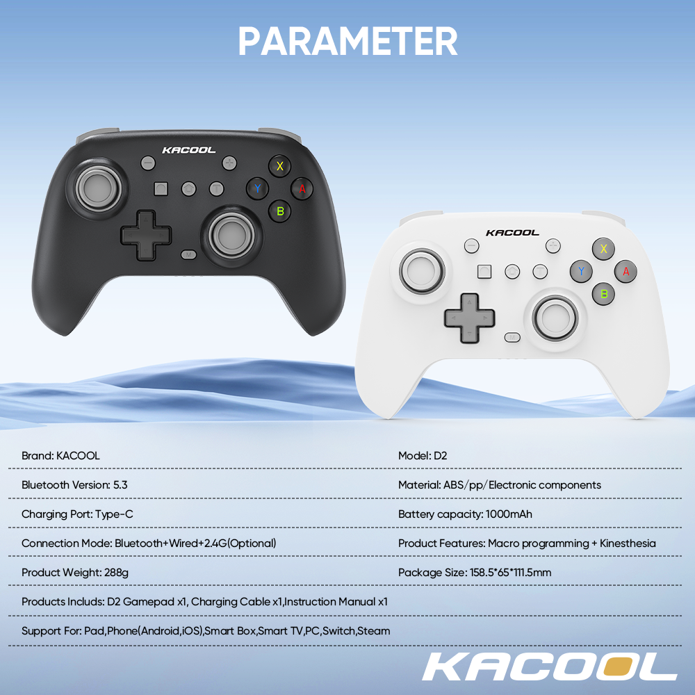KACOOL D2 Wireless Bluetooth Gamepad Dual-Mode Six-Axis Gyroscope ...