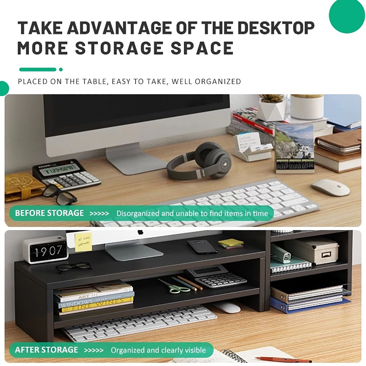 Classic Wooden Monitor Stand Dual-Layer Desktop Riser for Computer ...