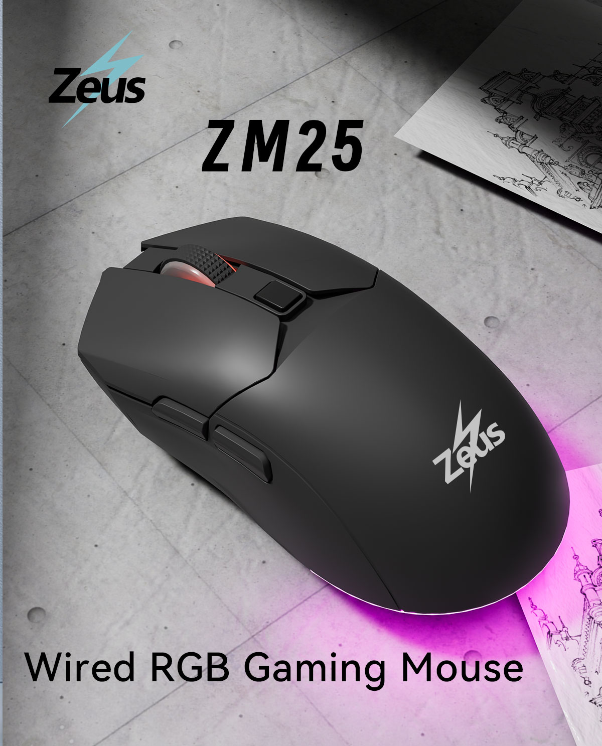 ZEUS ZM-25 Tri-Mode Wireless Bluetooth USB RGB Gaming Mouse Up To 12800 ...