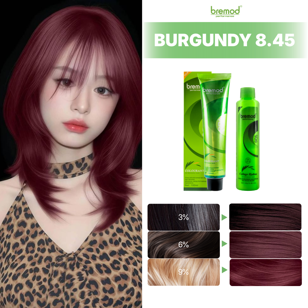 Bremod Hair Color Permanent 8.45 Burgundy Red(100ml Hair Dye+100ml ...
