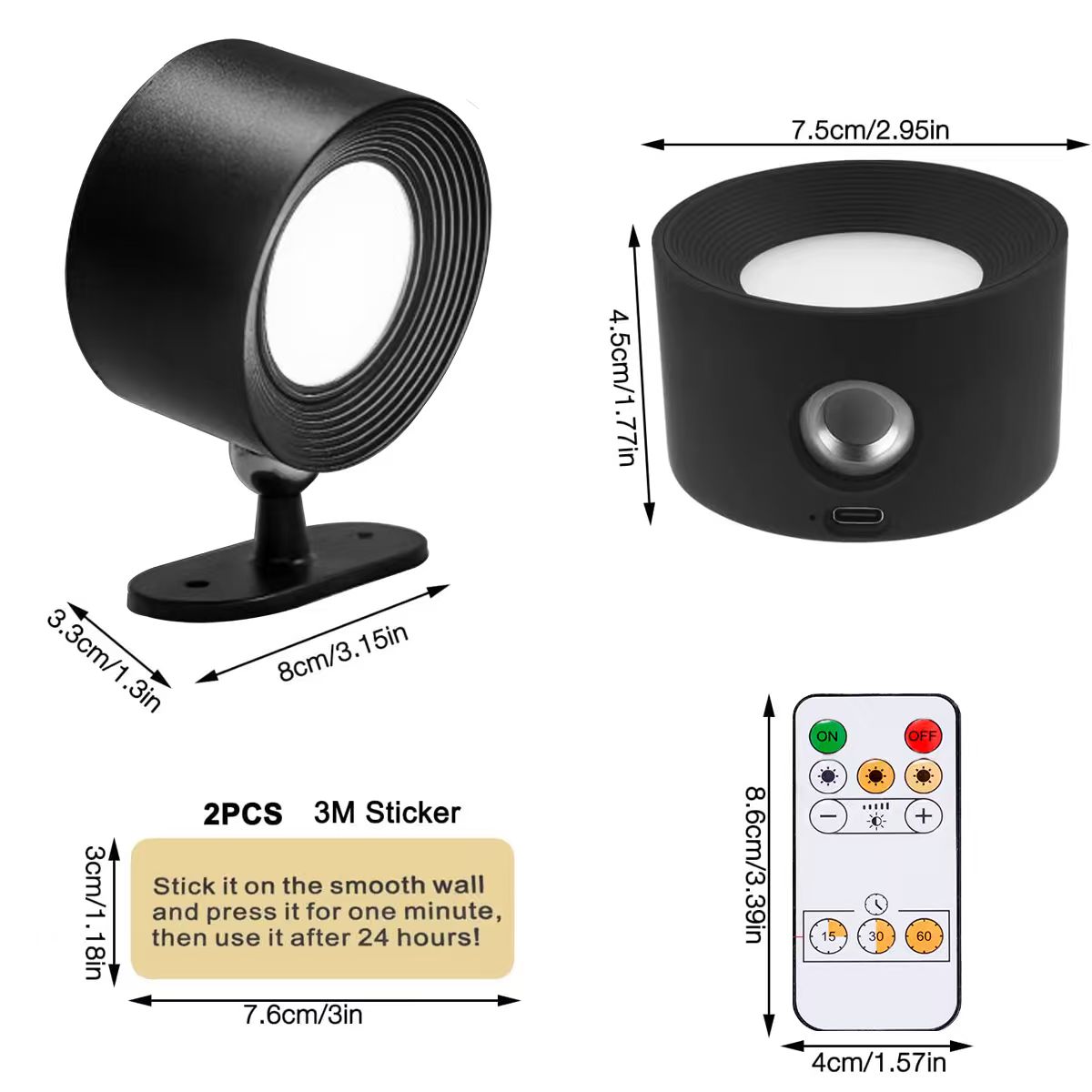 LED Magnetic Wall Lamp Rechargeable Night Light for Room 3 Color Lights ...