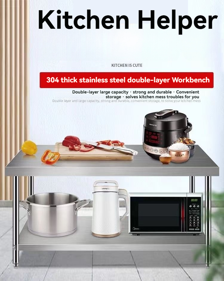 304 stainless steel workbench thicken table double layer 60-150 cm ...
