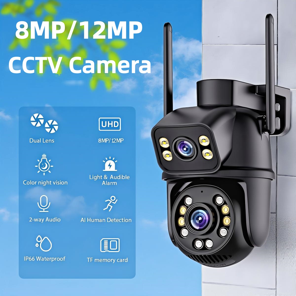 iCsee 12MP WiFi IP Camera Dual Lens Human Detection Automatic Tracking ...
