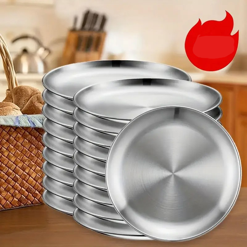 European Style Dinner Plates Western Steak Round Tray 304 Stainless ...