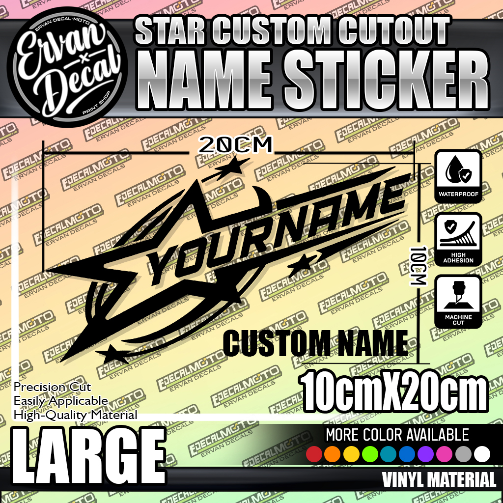 STICKER VINYL CUSTOM NAME STAR LINE DSIGN EDECALMOTO | Shopee Philippines