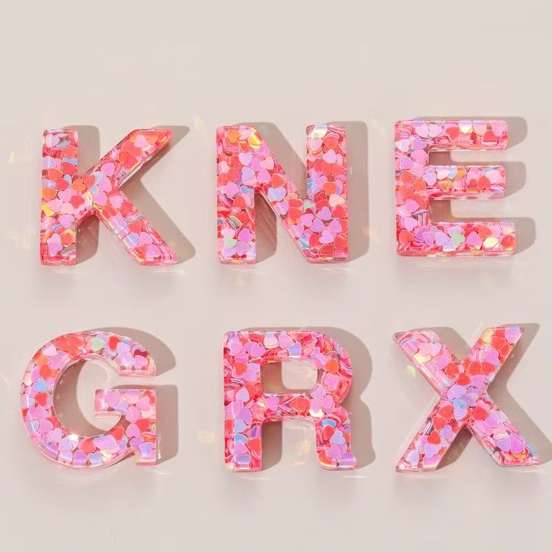 Pink heart sequined English letter DIY resin large perforated bag ...