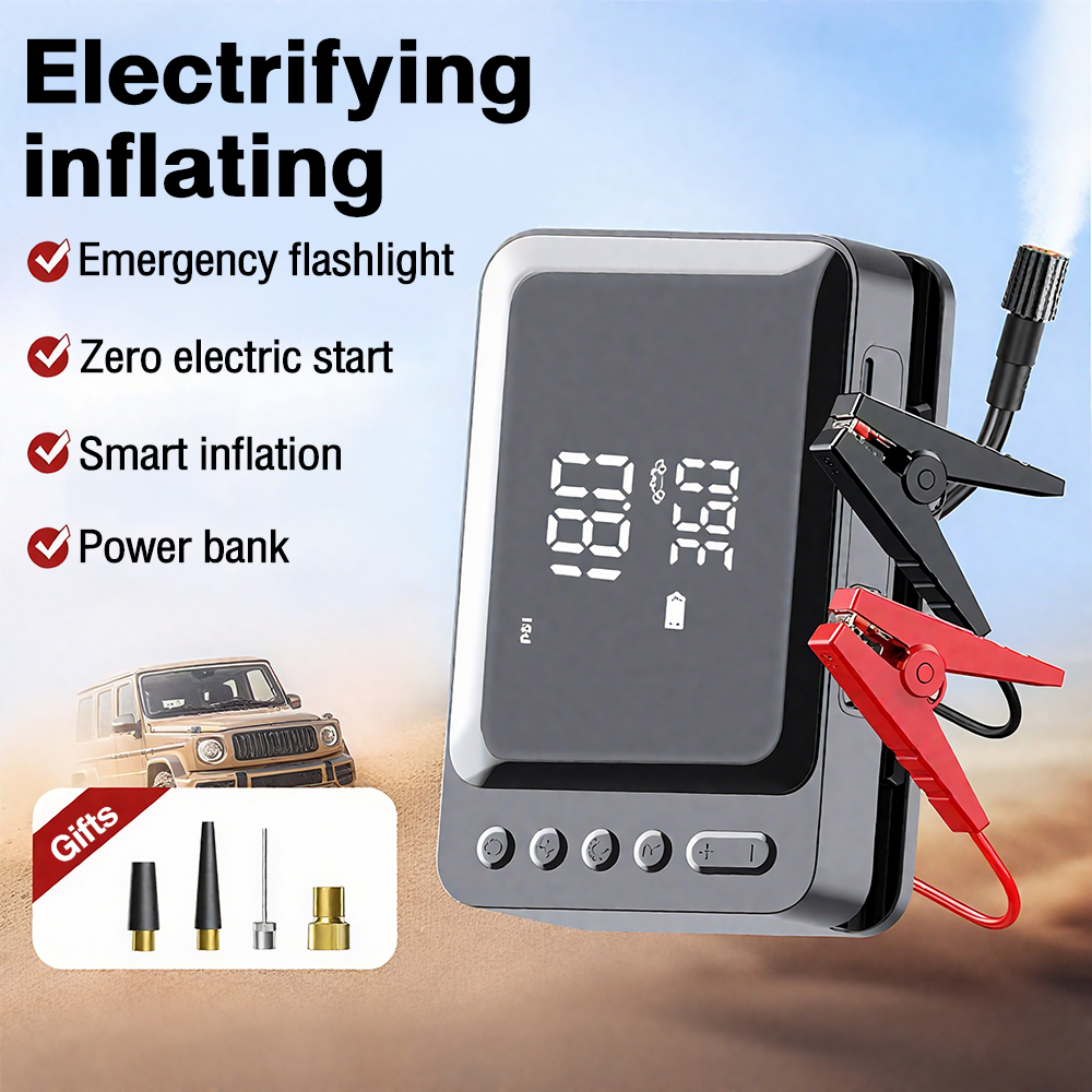 4IN1 1500mAh Portable jump starter With Air Pump Power Bank Emergency ...