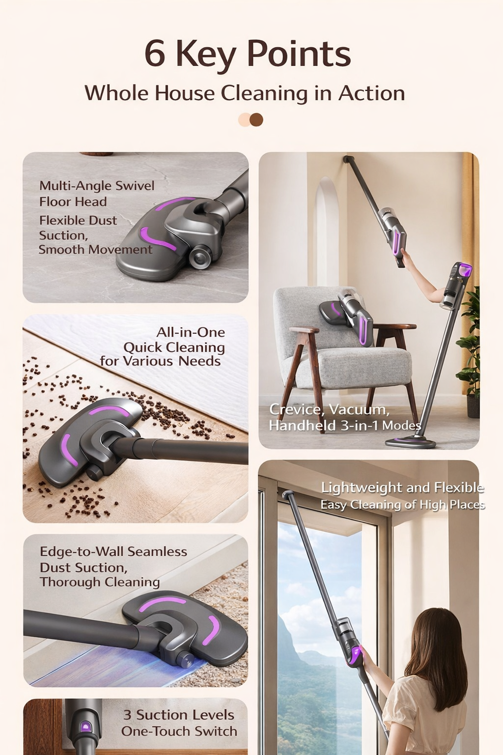 4 IN 1 Cordless Vacuum Cleaner 468000pa Strong Dust Mite Vacuum Cleane ...