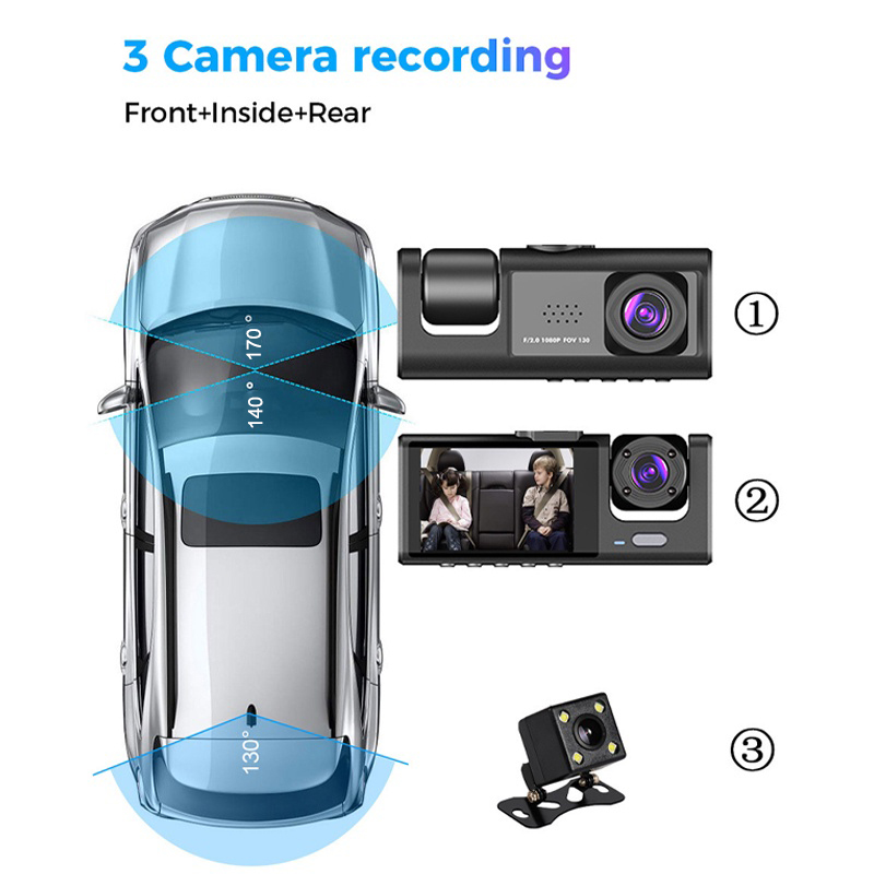 Dash Cam For Car Front And Rear Dashcam 3 Camera Wifi 1080P HD Car ...