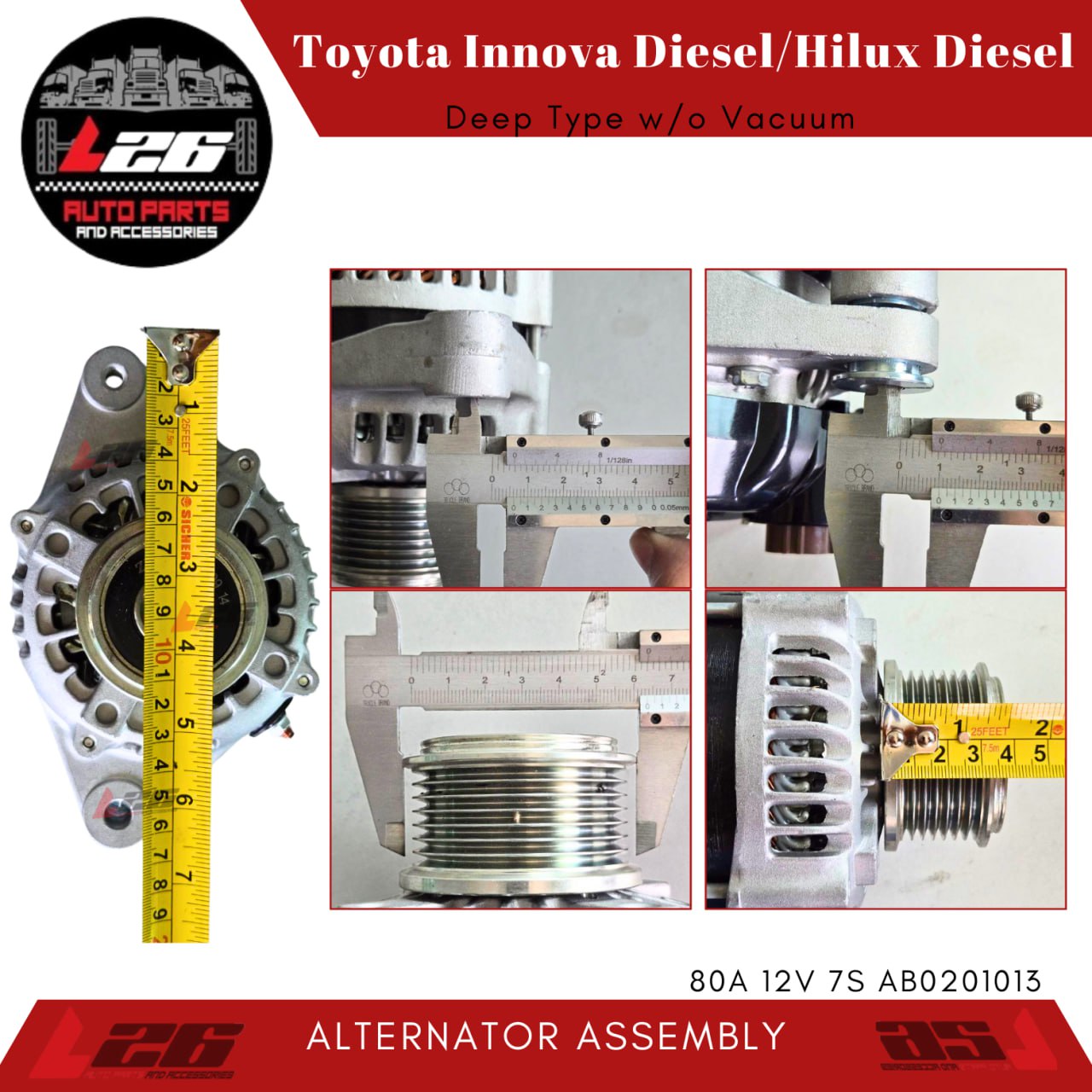 Toyota Innova Hilux Diesel Alternator Assembly 80Amp 12V Deep Type ...