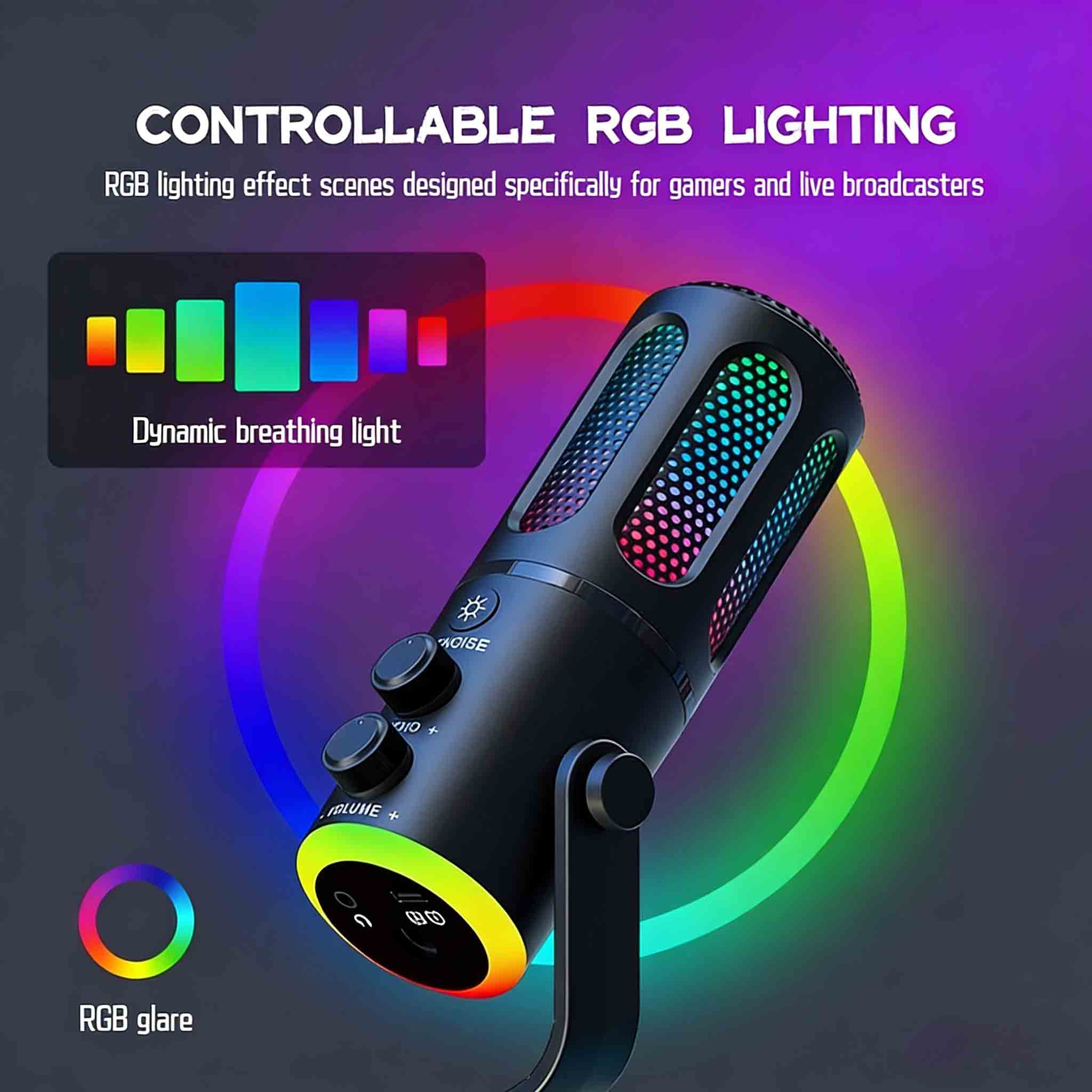 RGB Gaming Mic USB Microphone Clear Voice Noise Canceling for Podcast ...