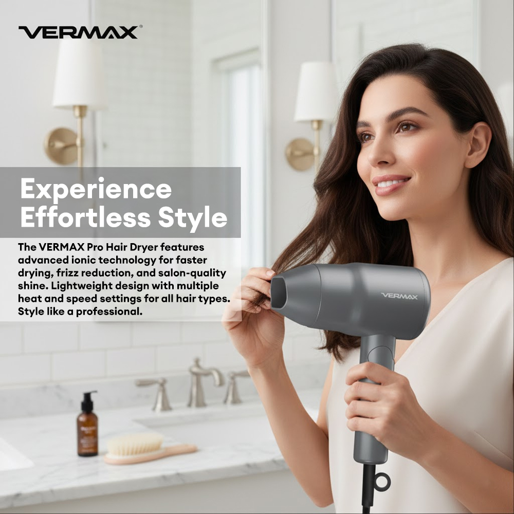 Vermax Hair Dryer Foldable Blower Negative Ionic Care, Fast Dry 3-Temps ...