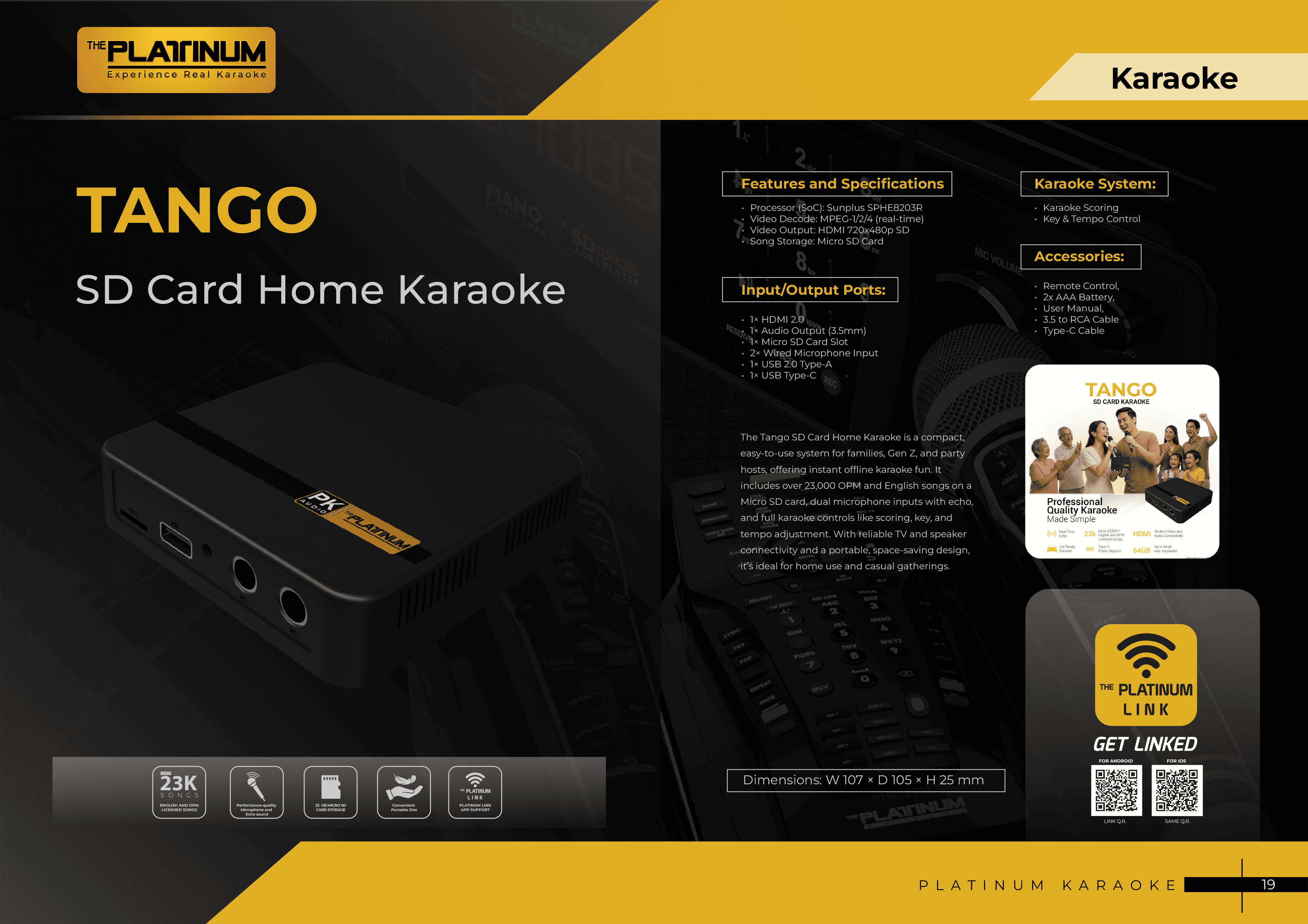 Platinum Karaoke Tango SD Player with 23,000++ Songs with Wired ...