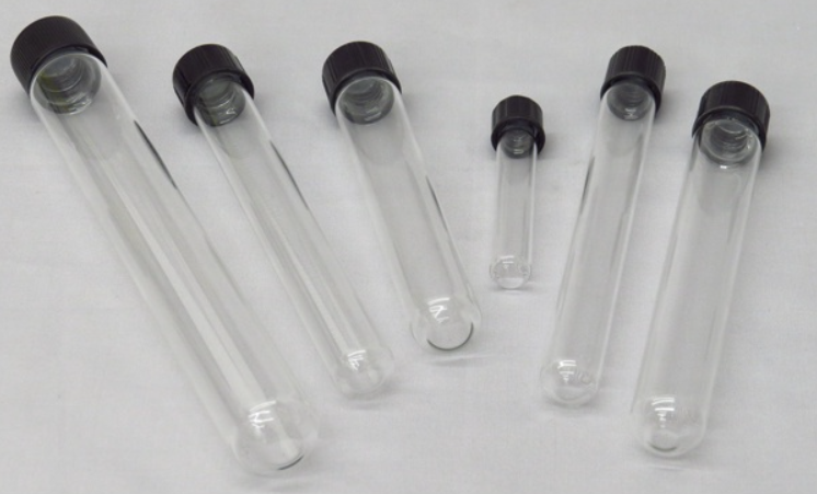 LB- GLASS CULTURE TUBE WITH BLACK SCREW CAP ROUND BOTTOM BOROSILICATE ...