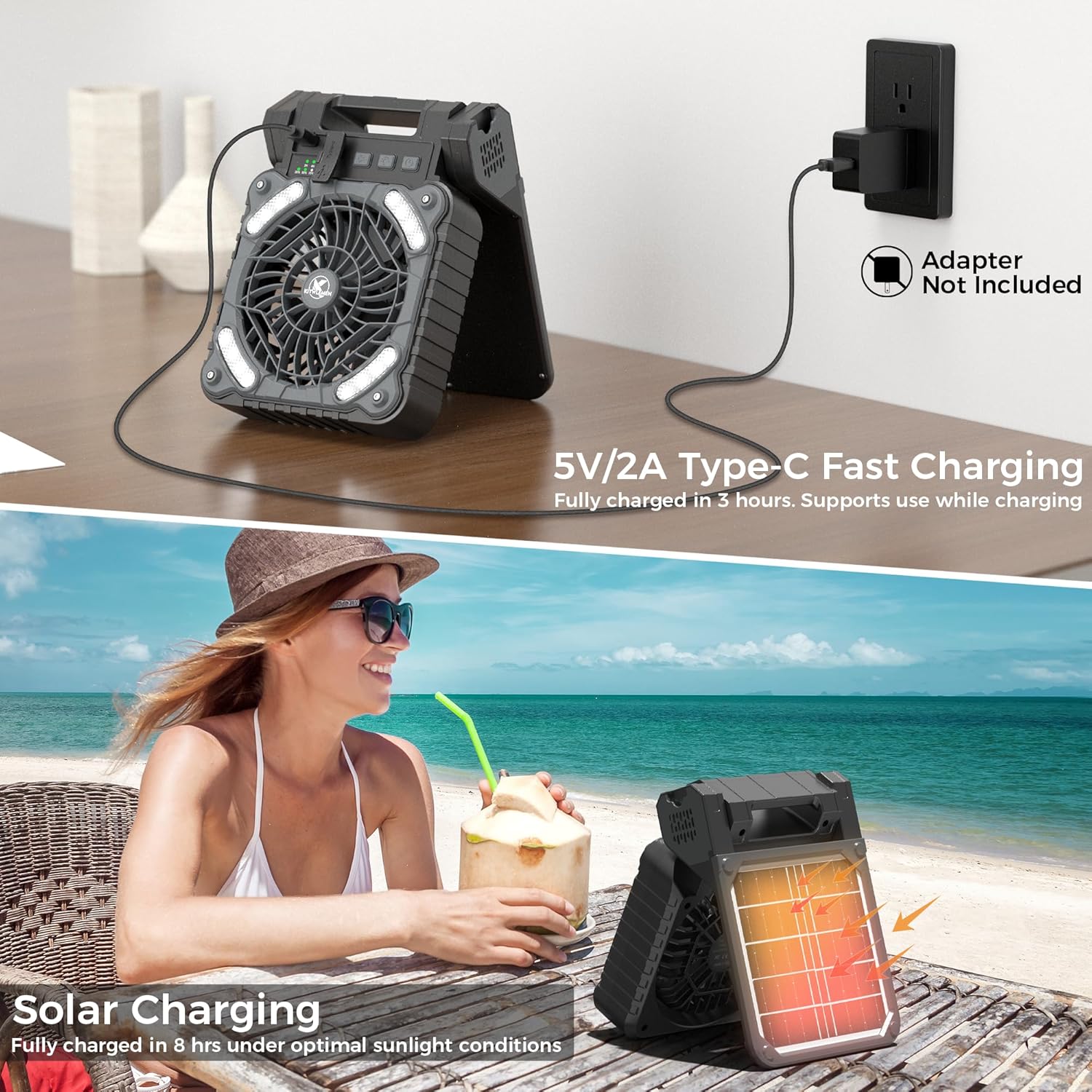 10000mAh Multifunctional Outdoor Solar Fan Portable Solar Fan Suitable ...