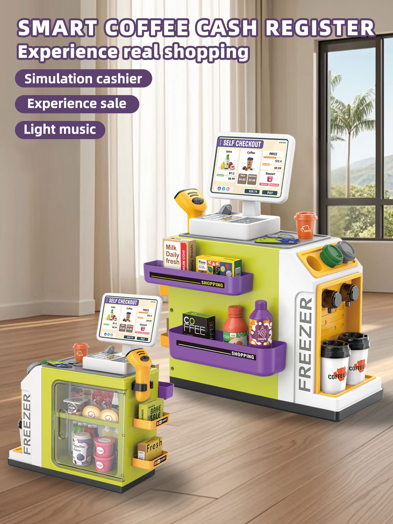 Cashier Toy Mini Supermarket Playset With Scanner Coffee Toys Pretend ...