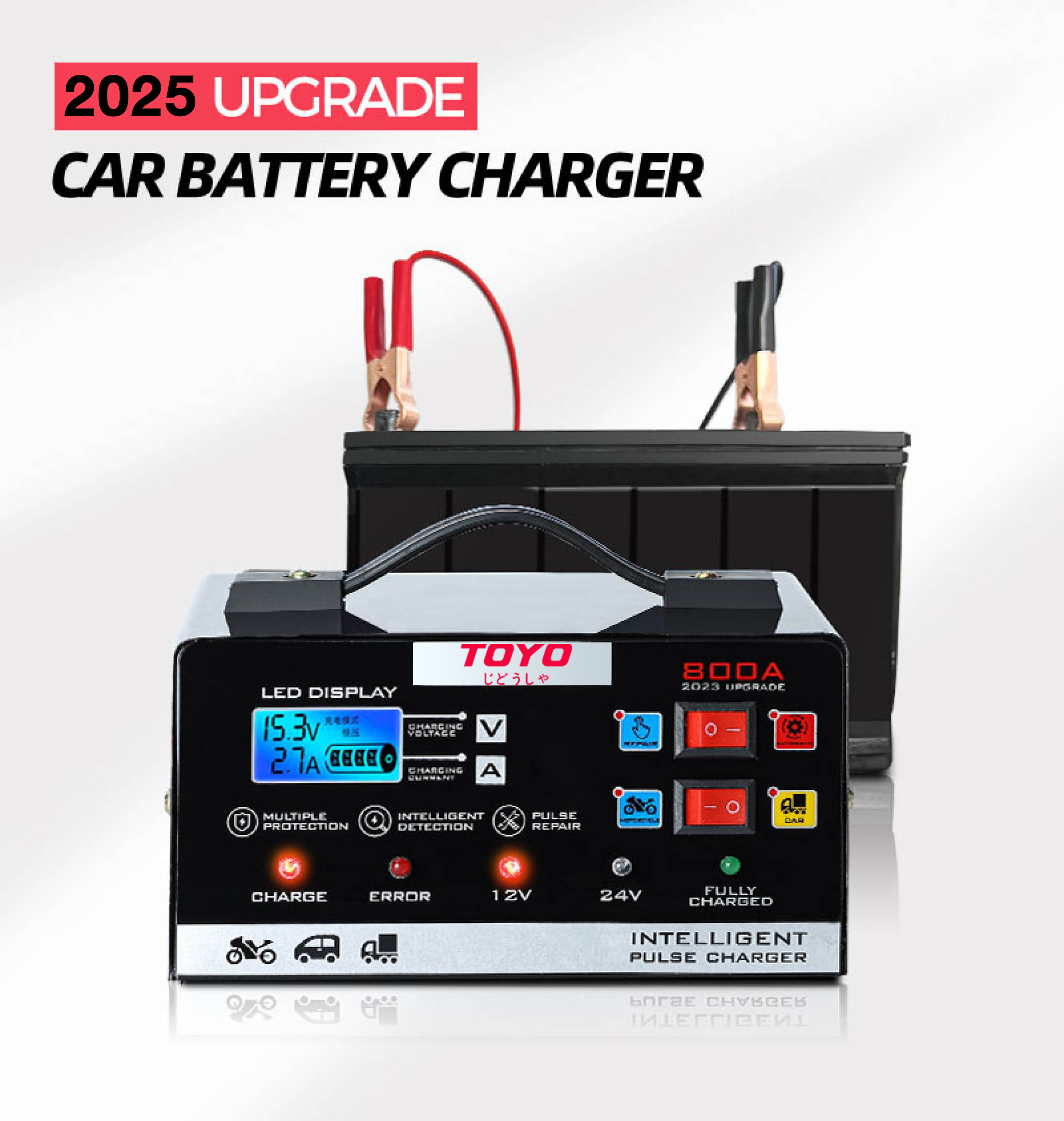 800A Car Battery Charger Heavy Duty 12V 24V Intelligent Pulse Repair ...