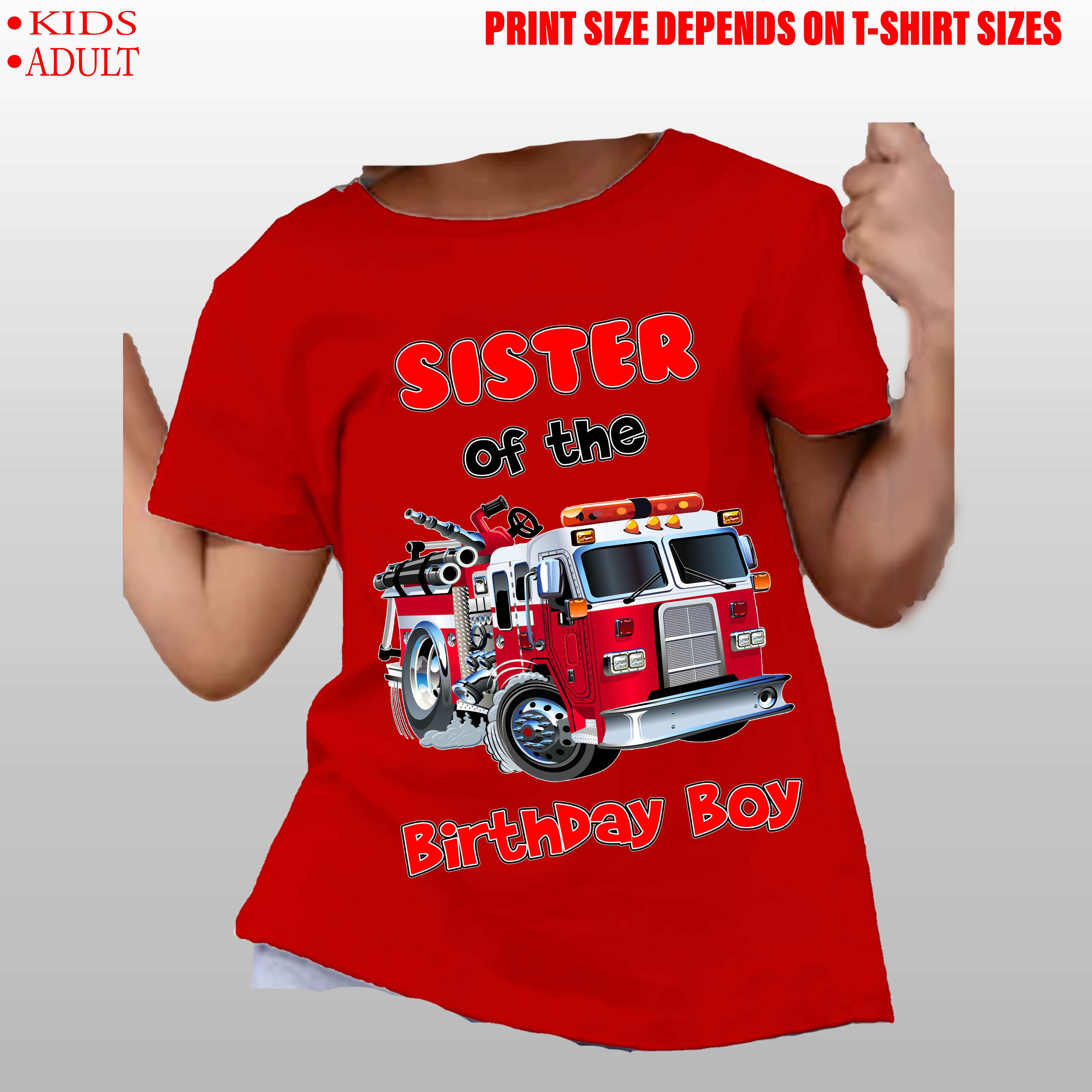 FIRETRUCK PERSONALIZE CUSTOMIZED BIRTHDAY DESIGN RED T-SHIRT FREE NAME ...