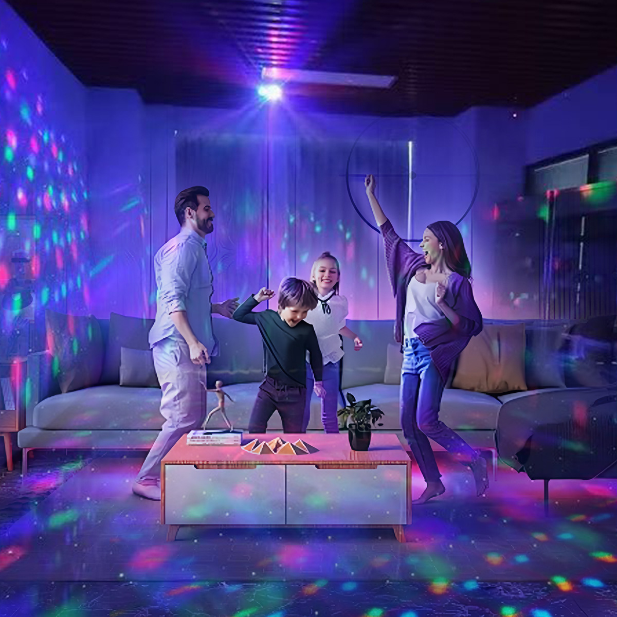 LED Disco Party Light Sound Control Projector Light RGB Bar Ambient ...
