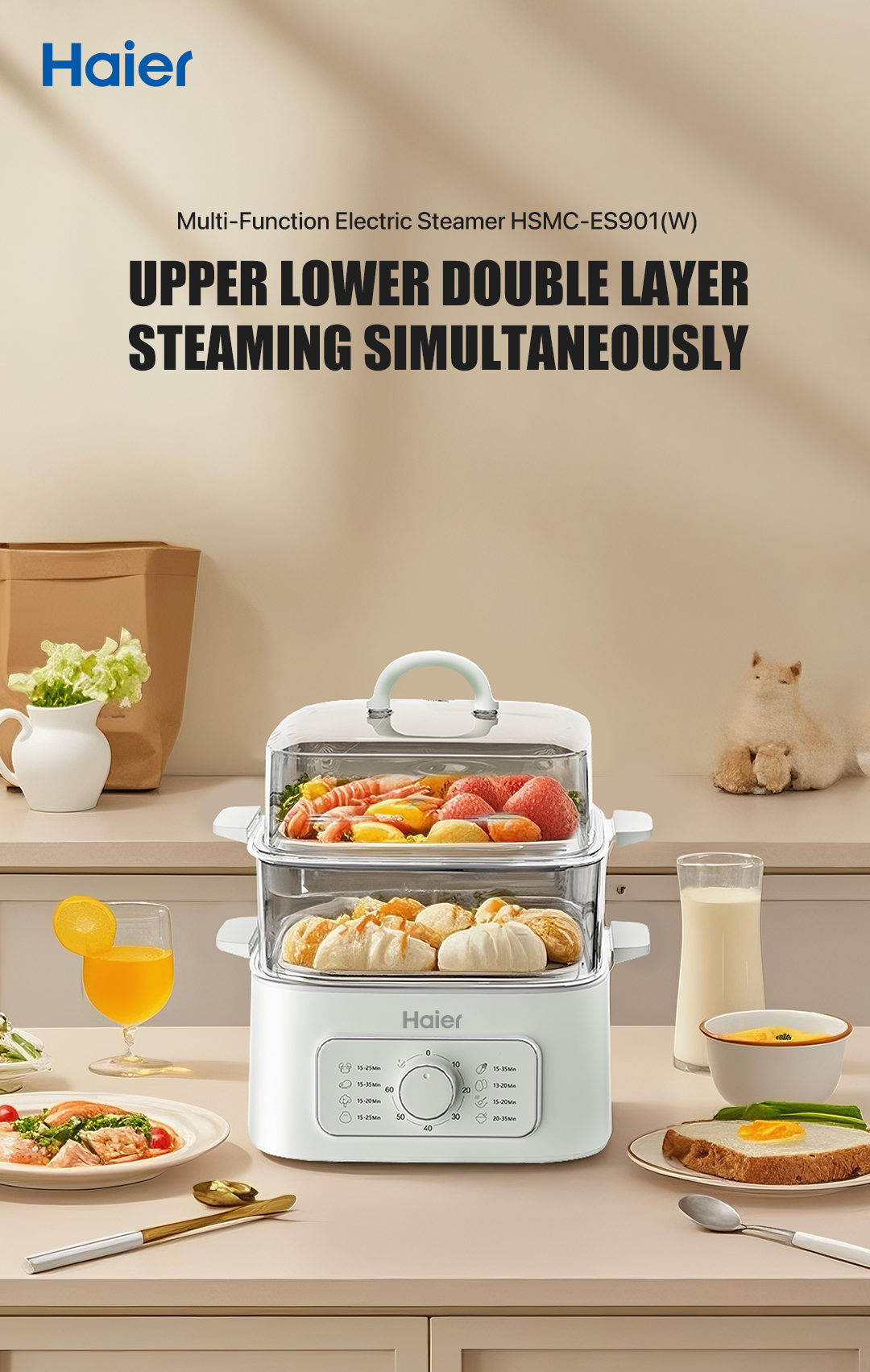 Haier Electric Food Steamer 3 Tier Large Capacity Hot Pot Multifunction ...