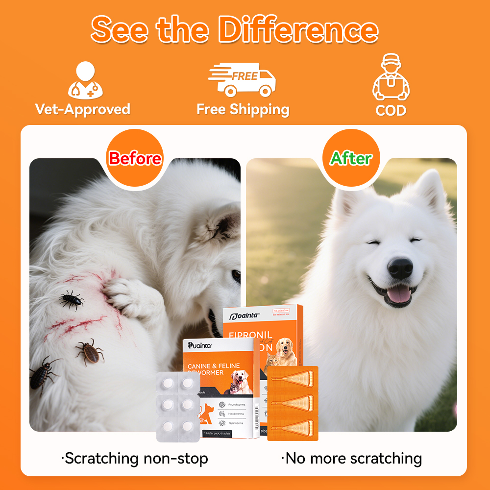 PUAINTA Anti Tick and Flea for Dogs and Cats Anti-Itching Deworming for ...