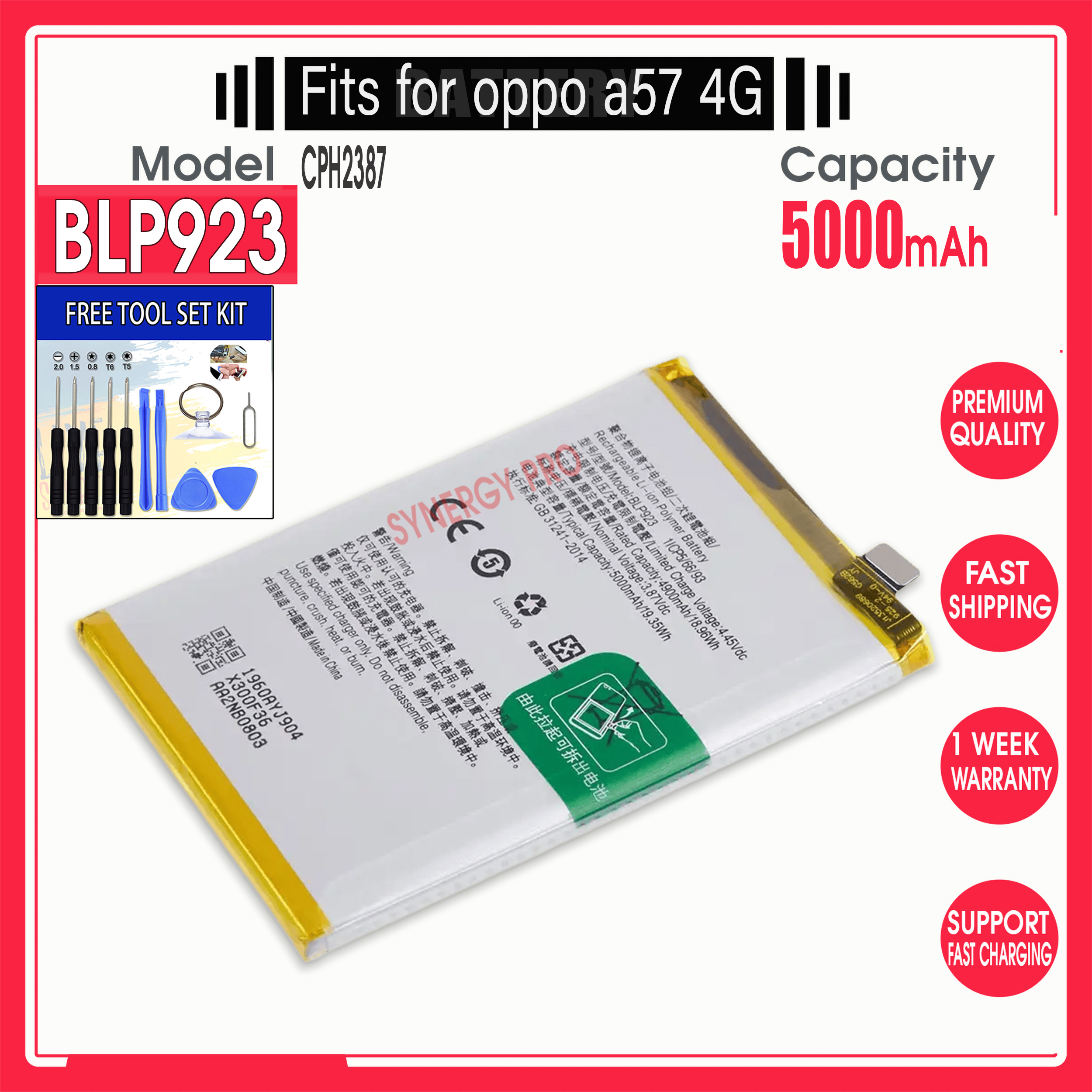 BLP923 BATTERY FOR OPPO A57 4G BATTERY MODEL BLP923 5000MAH CAPACITY ...