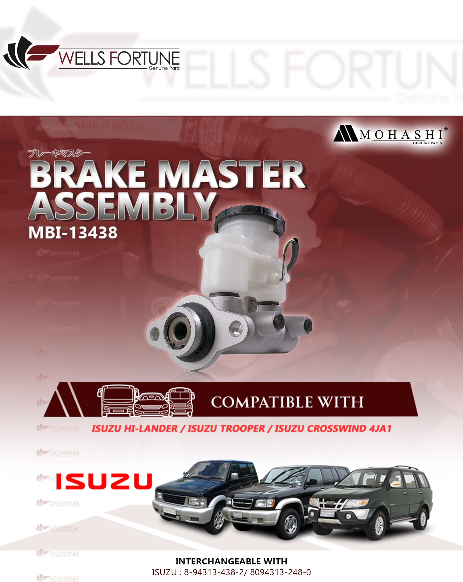 ISUZU 4JA1 HIGH-LANDER BRAKE MASTER ASSEMBLY 8-94313-438-2 15/16 ...