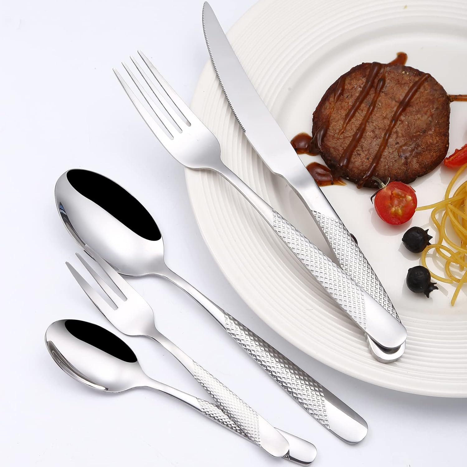 MK Hammered Stainless Steel Cutlery Set with Spoons Forks and Knives ...