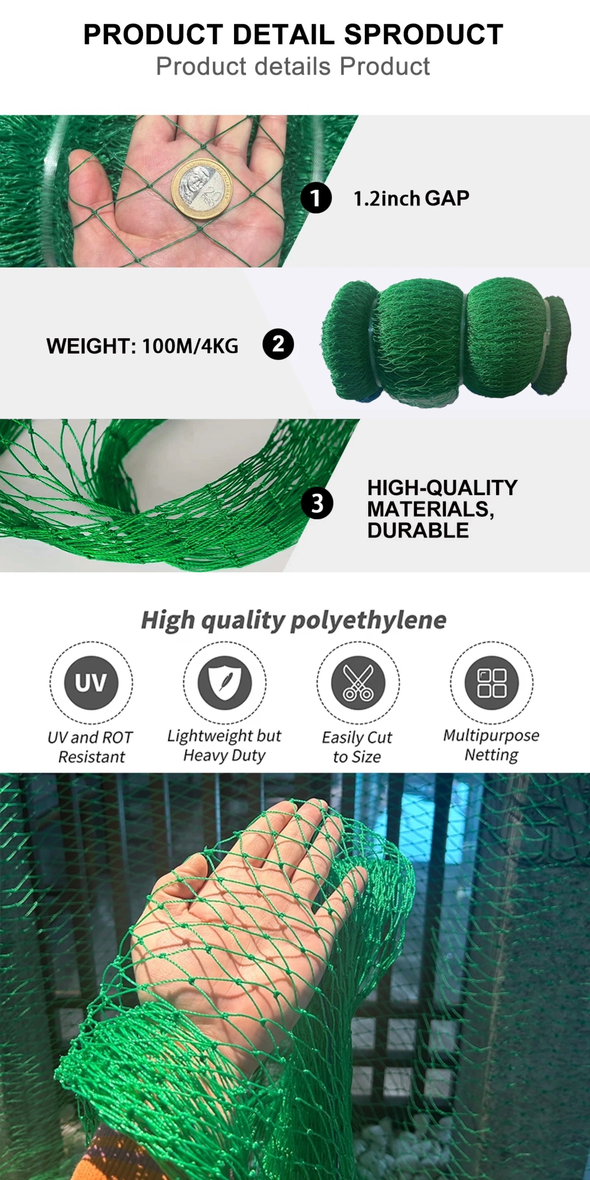 ⭐⭐Chicken Net for Chicken 20/50/100M Fish Net Garden Net Range Net ...