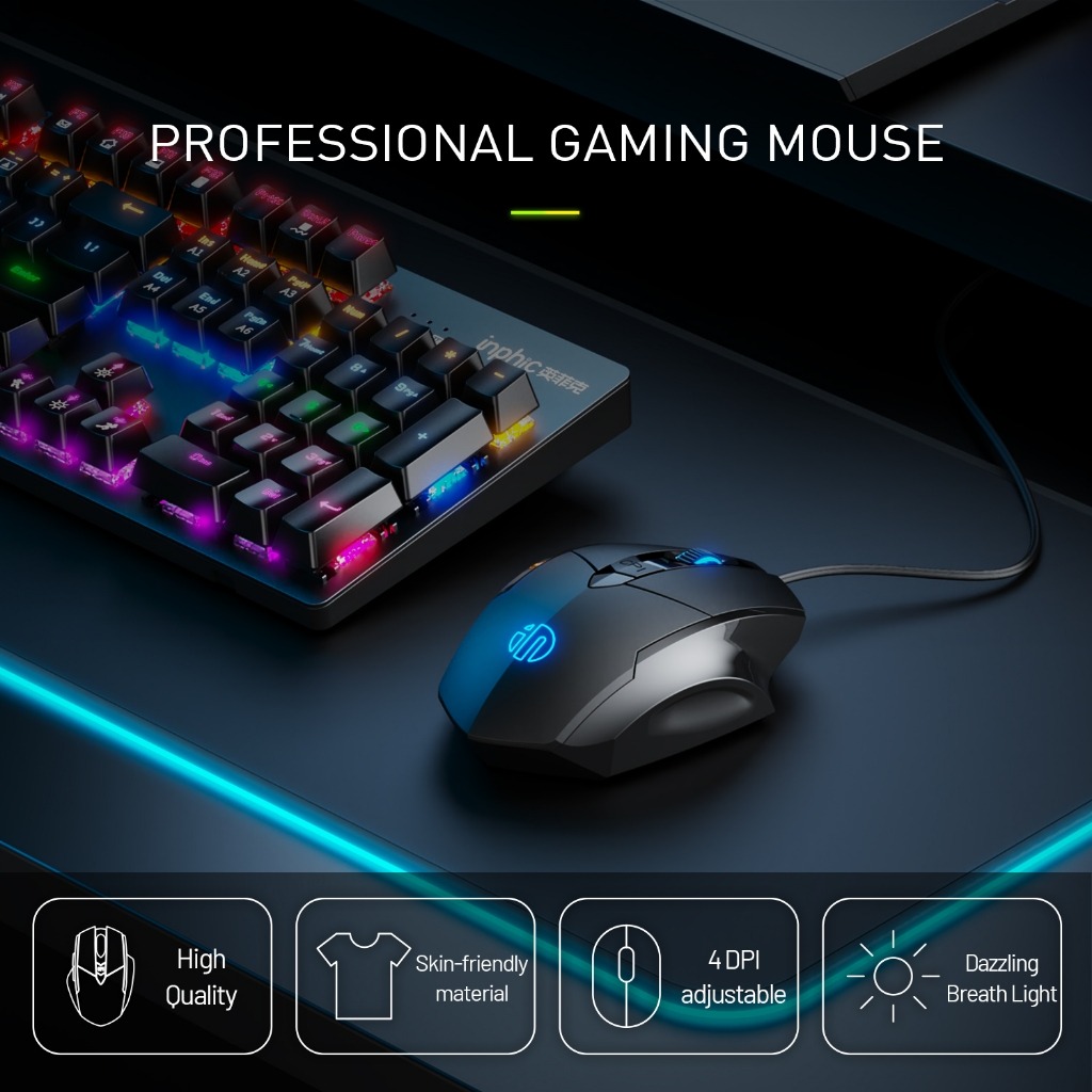INPHIC W1 Gaming Mouse Wired 7200DPI Optical Mice 6 Programmable ...