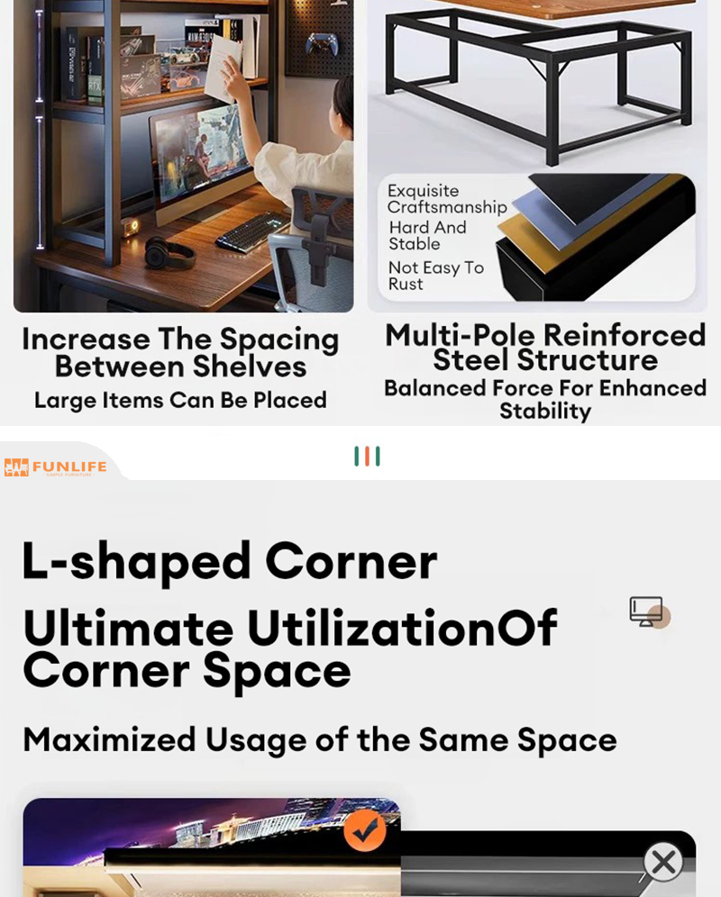 L-Shaped Table Corner Desk Computer Table Gaming Desk Writing Work ...