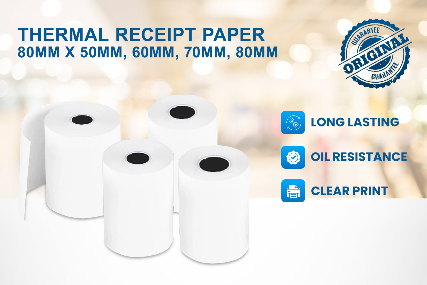 50 ROLLS 80mm Receipt Paper POS Thermal Paper 70GSM (50mm, 60mm, 70mm ...
