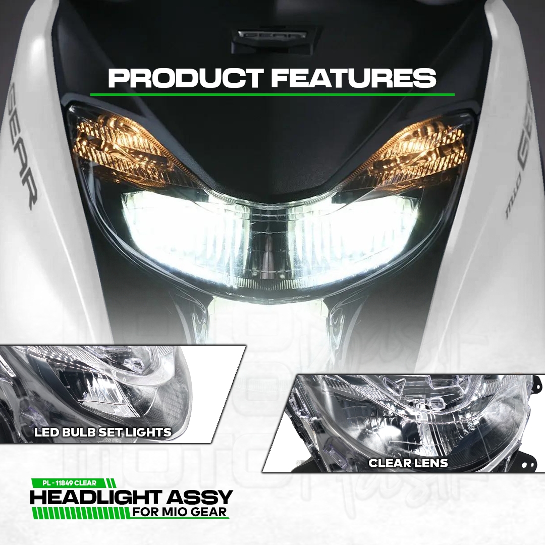 PHILED YAMAHA MIO GEAR 125 HEADLIGHT ASSY PL-11849 CLEAR LENS HEADLIGHT ...