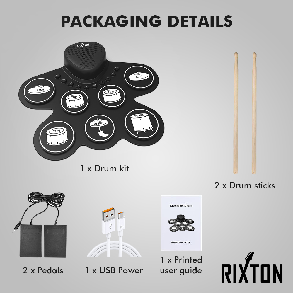 RIXTON Digital Electronic Drum Set 9 Pads USB Roll Up Silicone Digital ...
