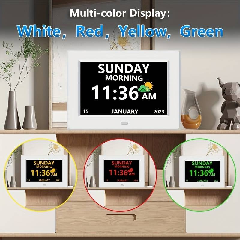 7Inch Digital clock photo frame Display Digital Clock for Seniors with ...