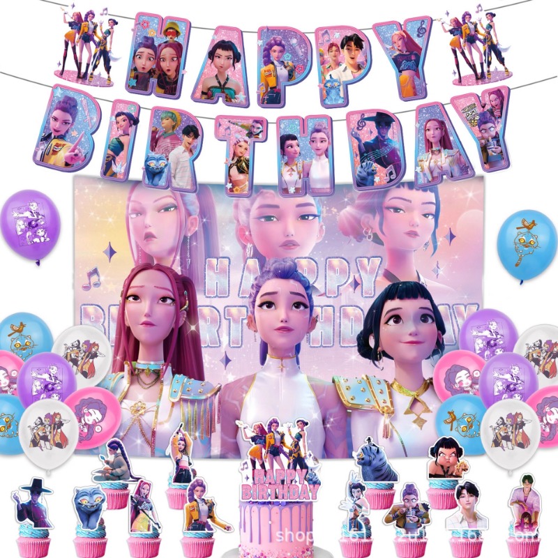 Birthday Party Decoration Set – Kpop Demon Hunter Girl Backdrop Cloth ...