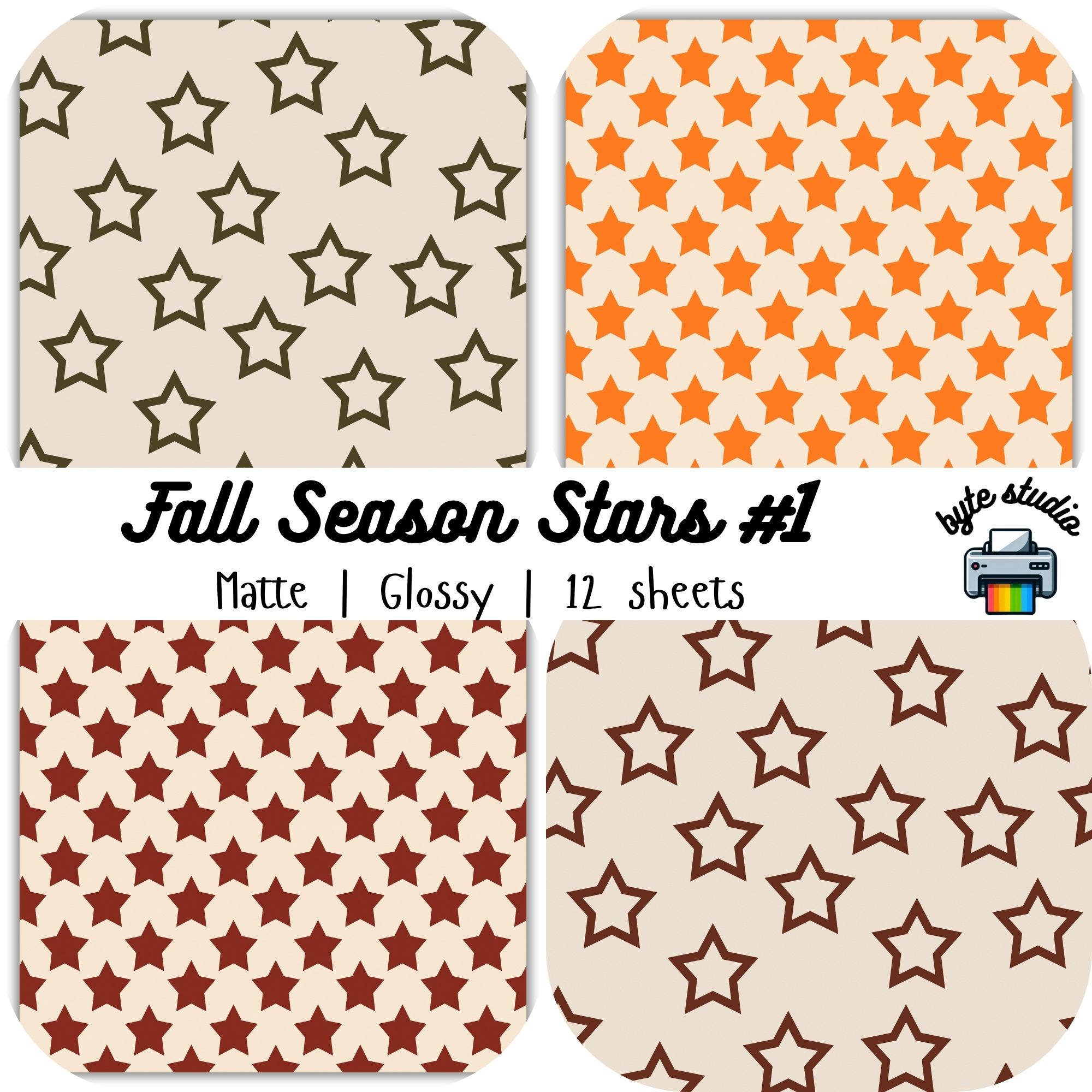 12 Sheets 8x8 Fall Season Stars #1 by byte studio | Cardstock Craft ...