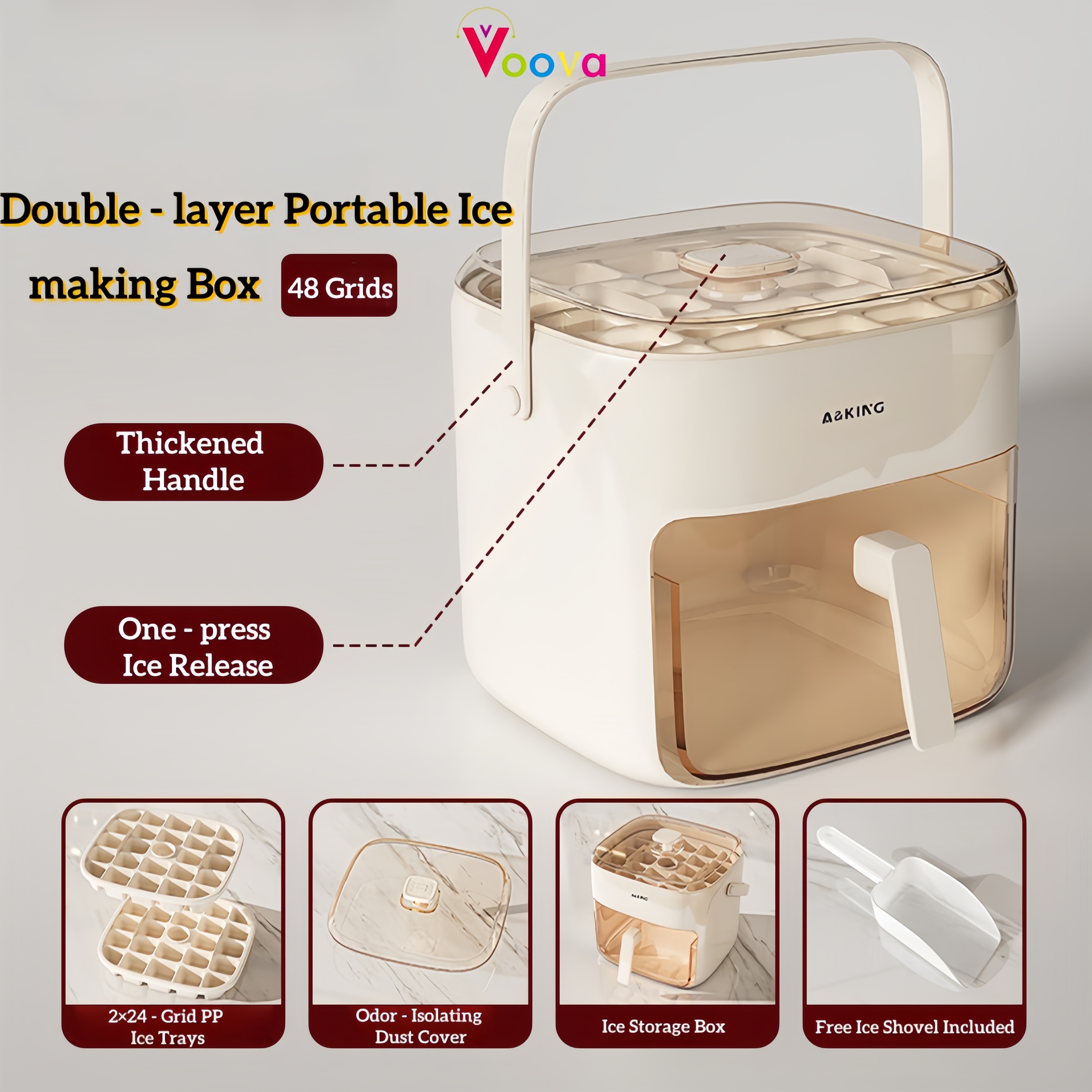 48-Cell Ice Cube Mold | One-Click Labas Cubo | May Freezer Storage Box ...
