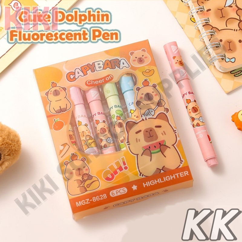 KK 6Pcs/Set Cute Capybara Cartoon Fluorescent Highlighter Pen Drawing ...