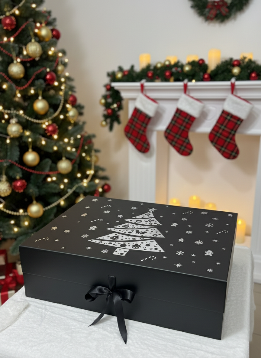 Christmas Gift Box with Ribbon | Red & Black | Holiday Hampers ...