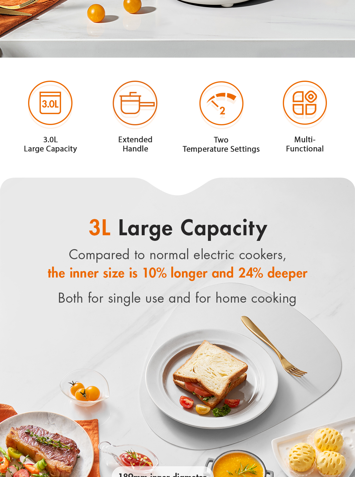 Gaabor 3L All-in-One Electric Cooking Pot with 360° Heating Multi ...