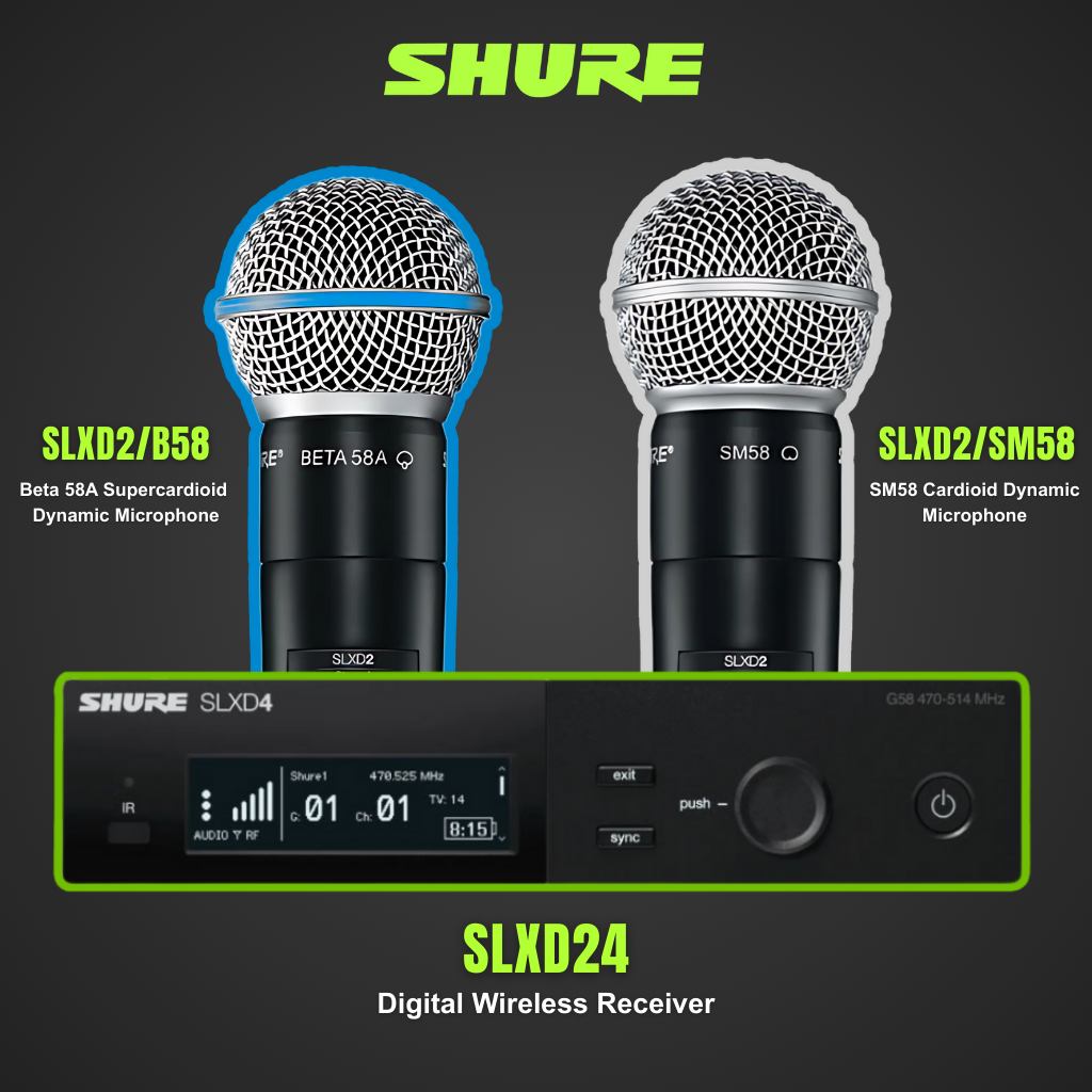 Shure SLXD24 B58 / SM58 Digital Wireless Handheld Microphone Beta 58A ...