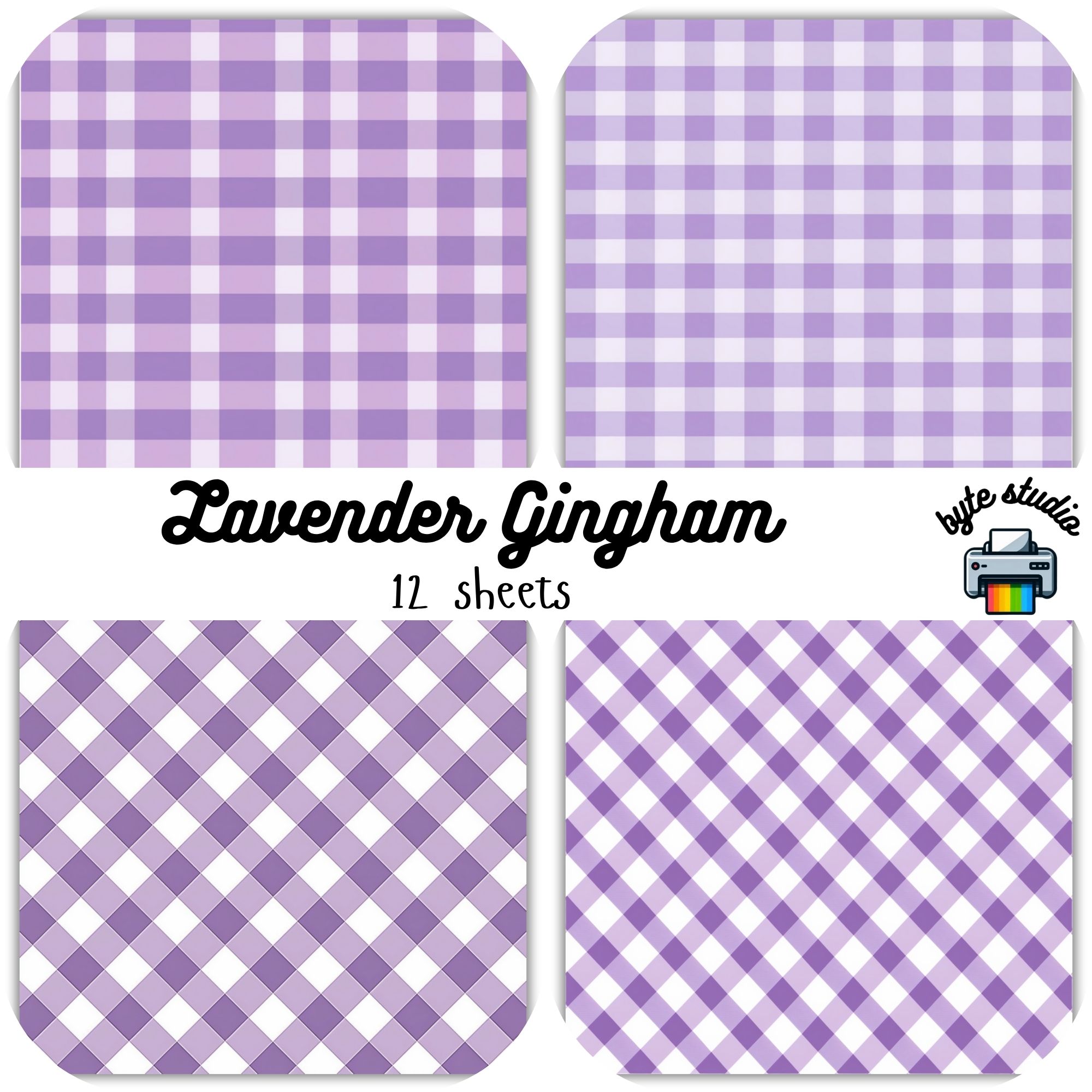 12 Sheets Lavender Gingham by byte studio | Cardstock Craft Paper Junk ...